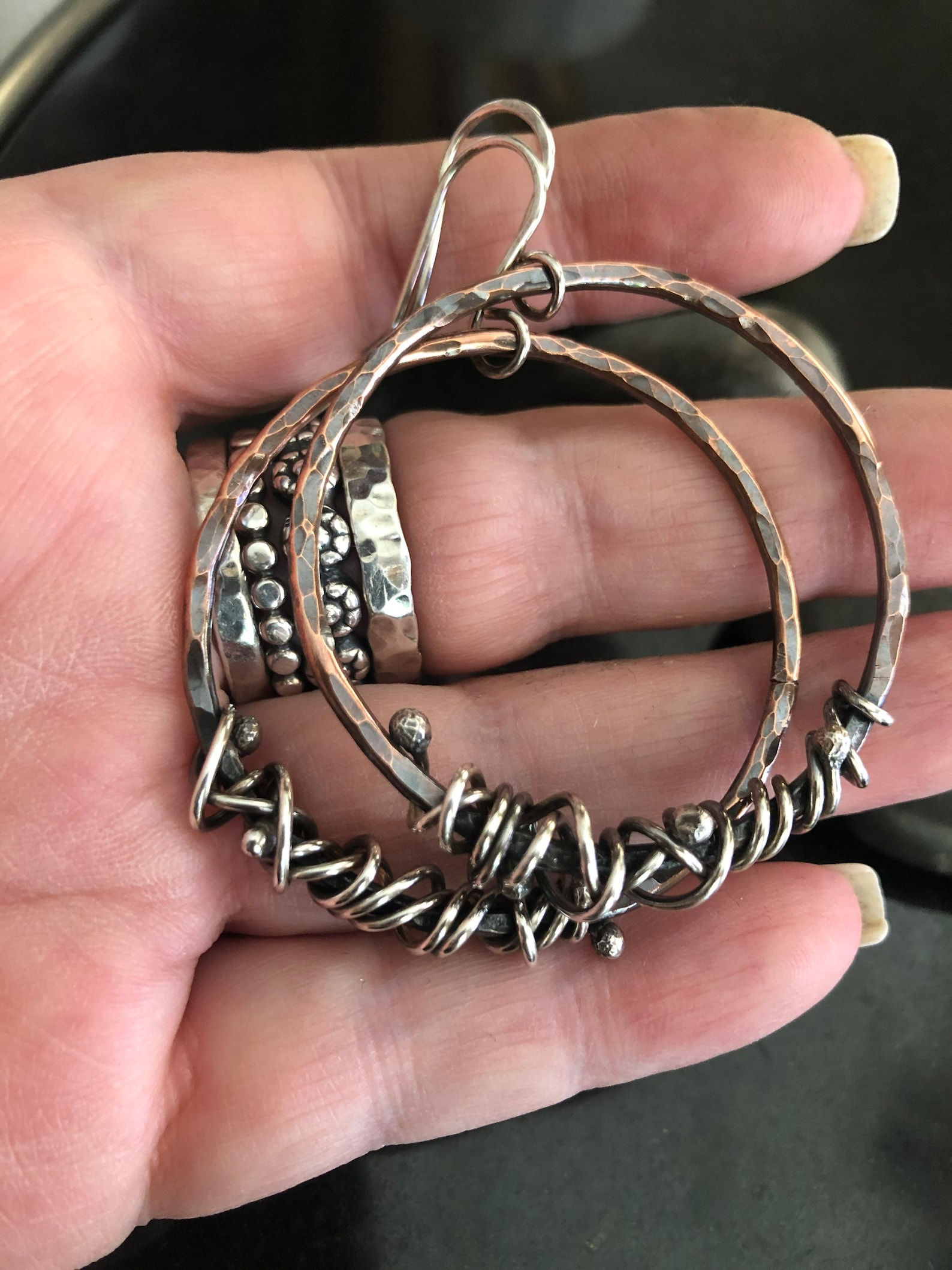 Rustic Mixed Metal Hoop Earrings, Sterling Silver and Pure Copper Hoops ...