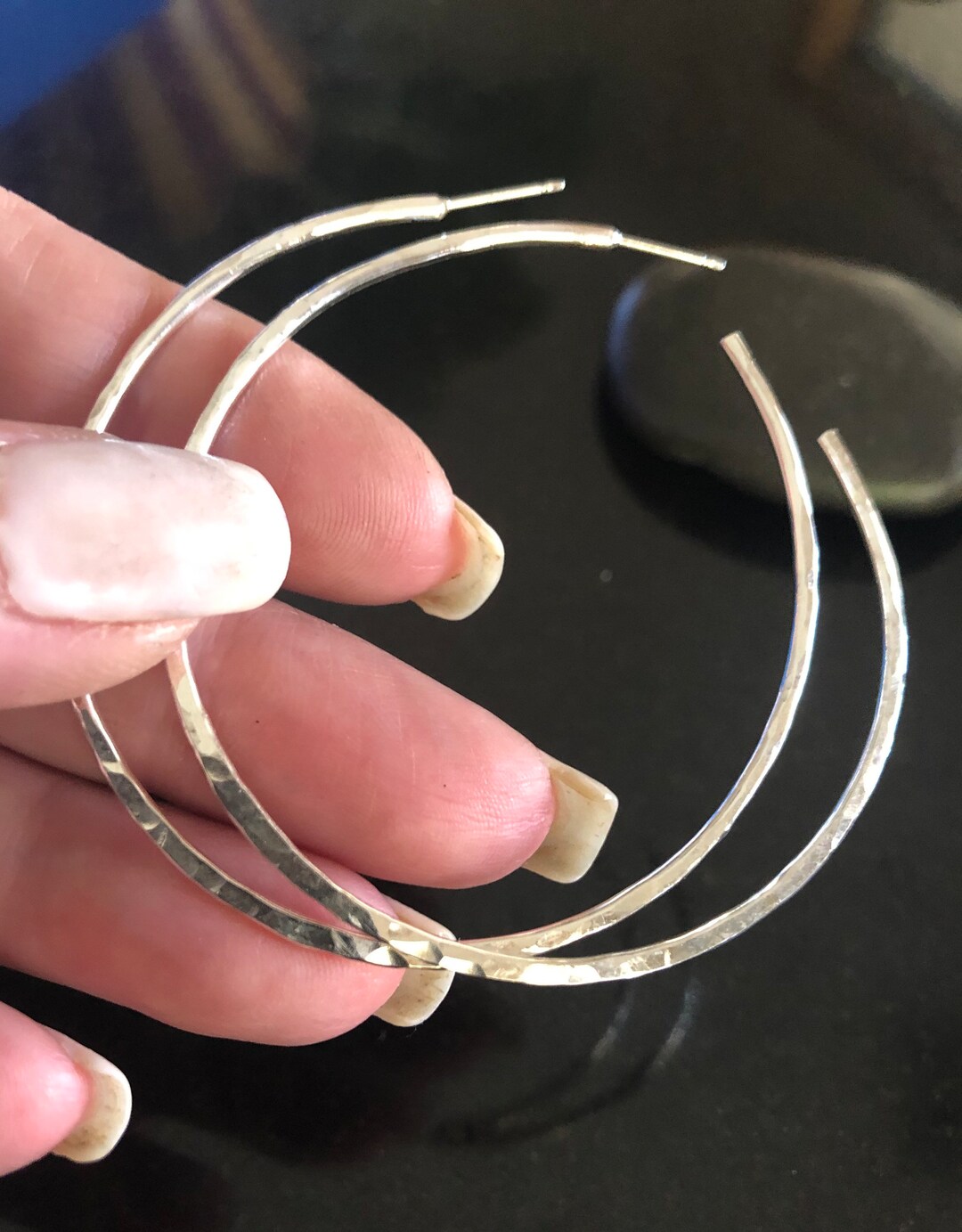 2” Hoop Earrings, Hammered Sterling Silver Hoops, Large Hoop Earrings ...