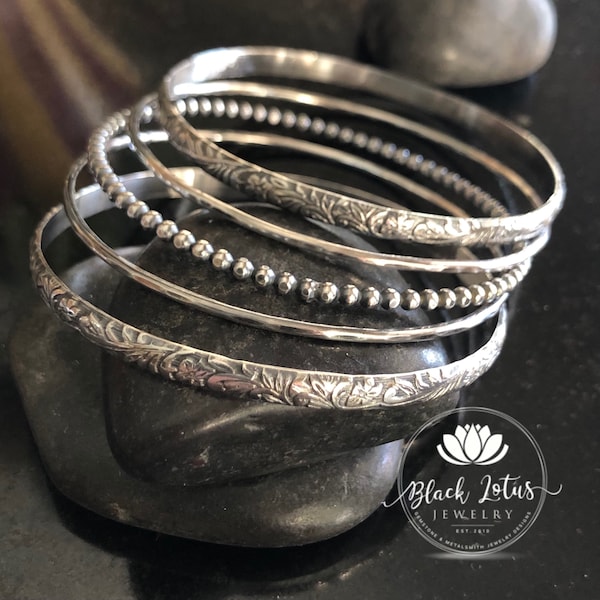 Sterling Silver Bangle Bracelet Set - Etsy