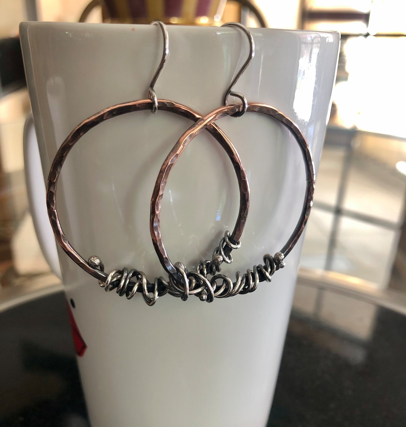 Rustic Mixed Metal Hoop Earrings, Sterling Silver and Pure Copper Hoops ...
