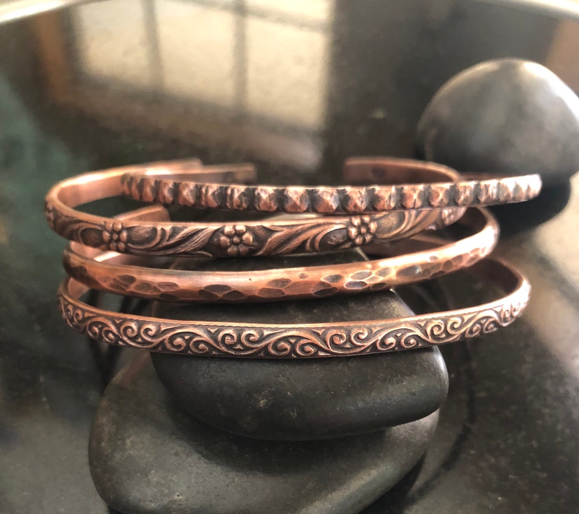Simple Hammered Copper Cuff Bracelet, Adjustable Cuff, Stacking Cuff ...