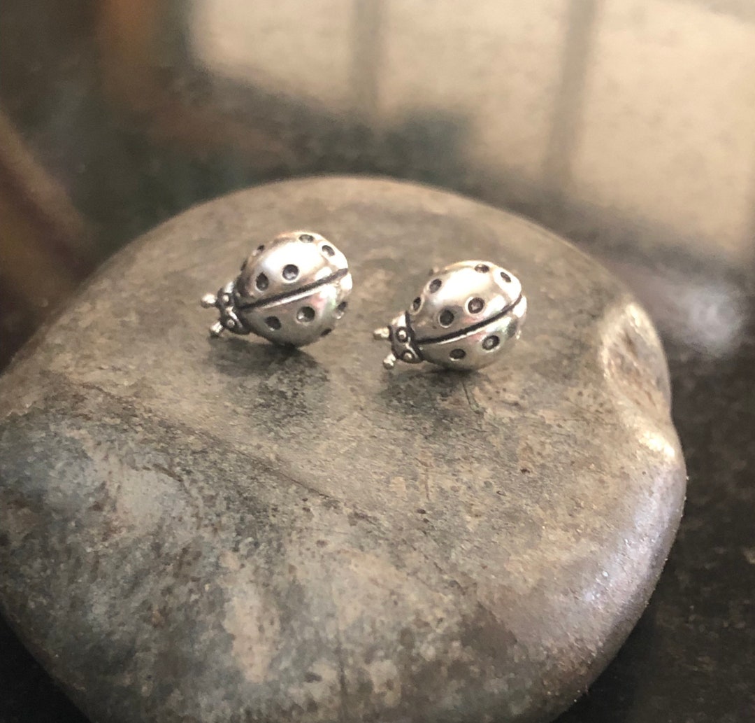 Sterling Silver Ladybug Stud Earrings, Bug Studs, .925 Earrings, Dainty ...