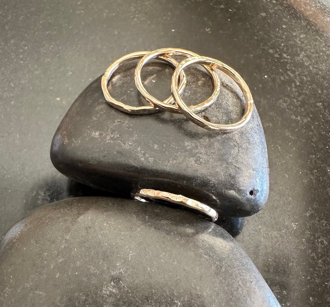 Single 14k Gold Hammered Stacking Ring, Gold Ring, Stack Ring, Gift for ...