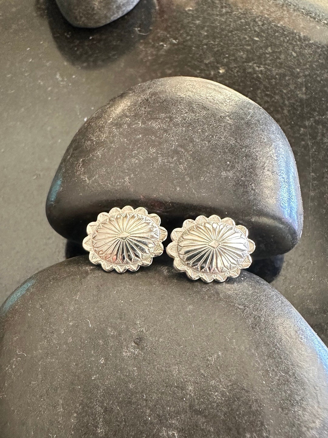 Sterling Silver Mini Oval Concho Earrings, .925 Post Earrings, Small ...