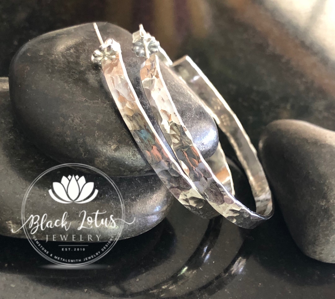 Large Silver Hoops, Chunky Hoop Earrings, Wide Shiny Hoops, Sterling ...