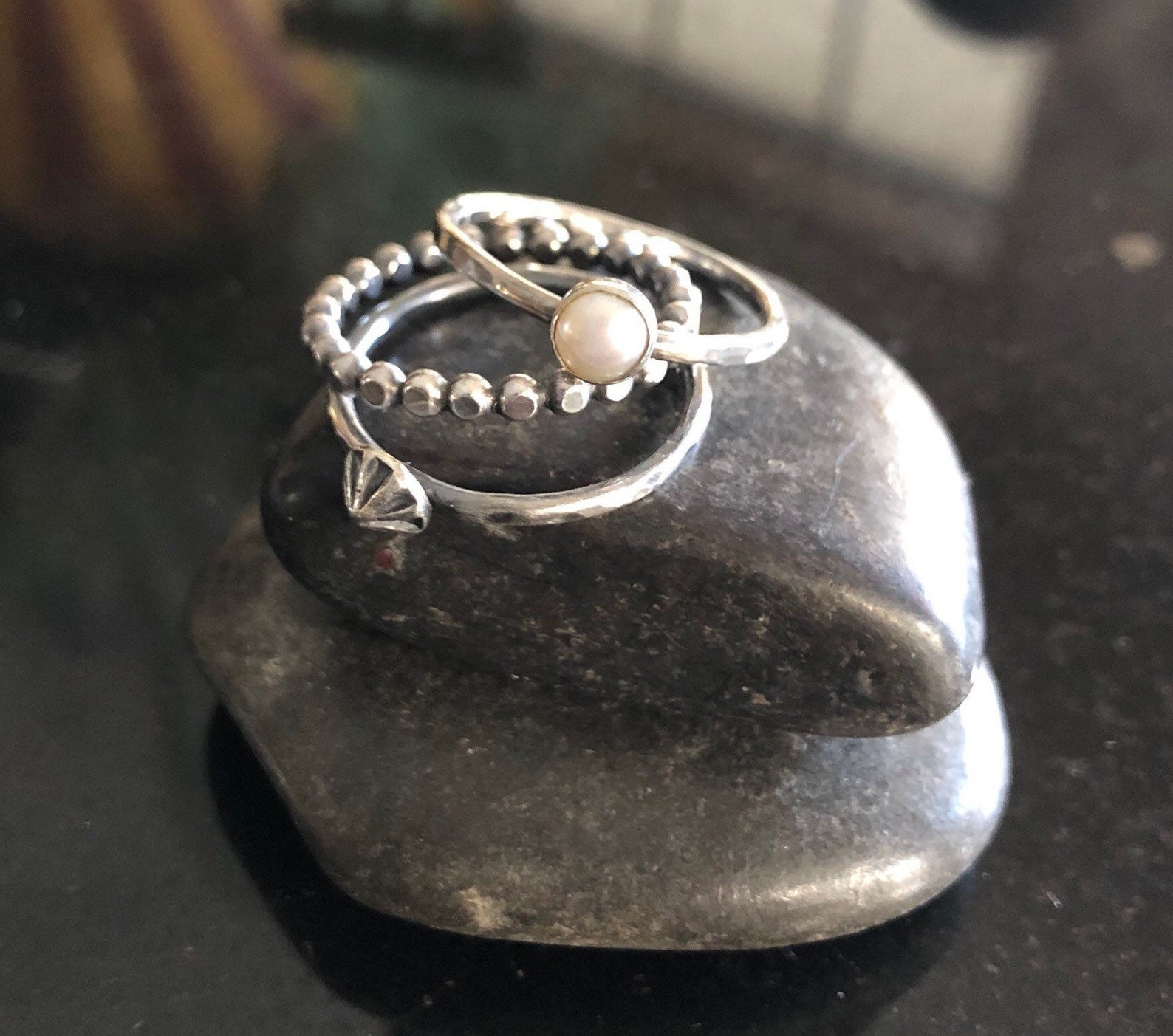 Freshwater Pearl Stacking Rings Set Shot Plate Star Ring | Etsy