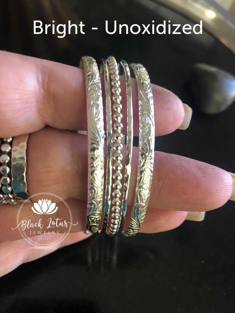 Sterling Silver Stacking Bangle Bracelets Pattern Bangle - Etsy