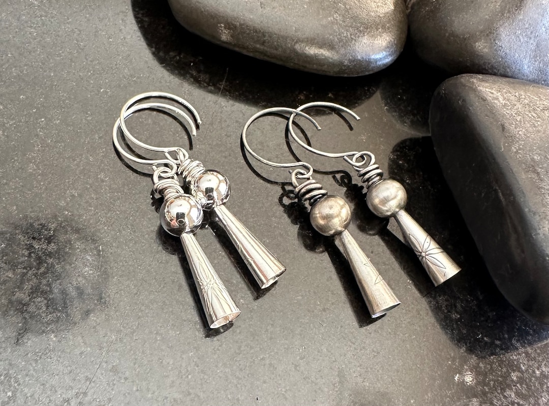Mini Sterling Silver Ball and Cone Earrings, 1700’s Native American ...