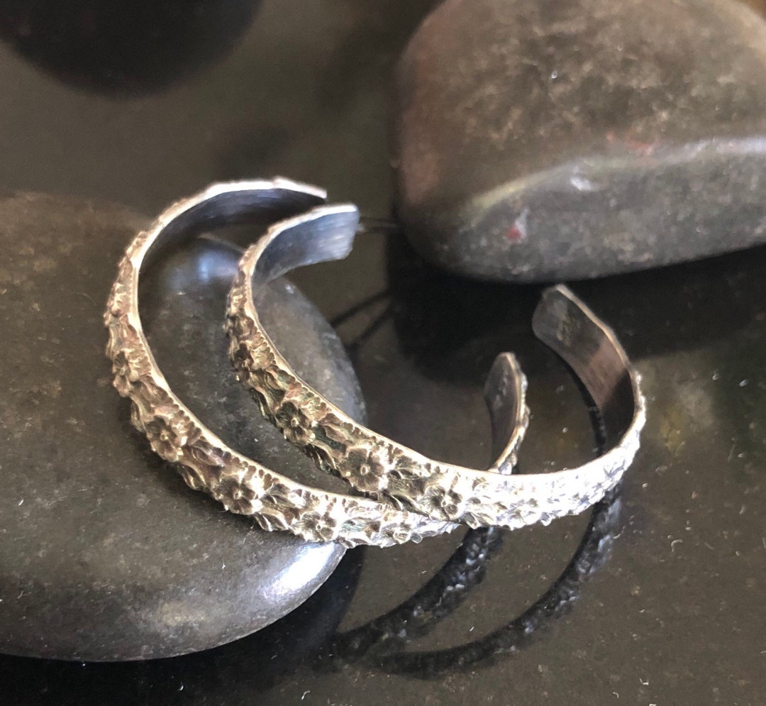 Sterling Silver Floral Post Hoop Earrings, Hawaiian Style Hoop Earrings ...