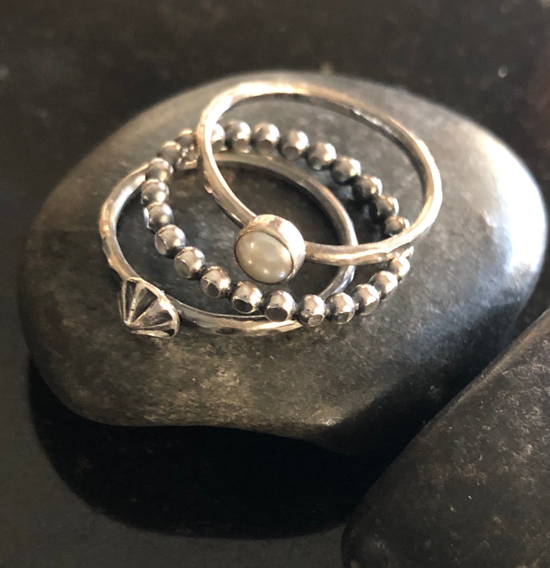 Freshwater Pearl Stacking Rings Set, Shot Plate Star Ring, Bead Stack ...
