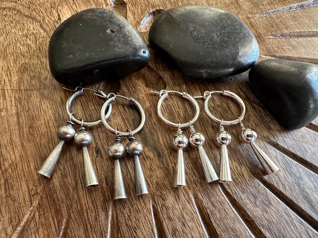 Sterling Silver Double Ball and Cone Earrings, 1700’s Native American ...