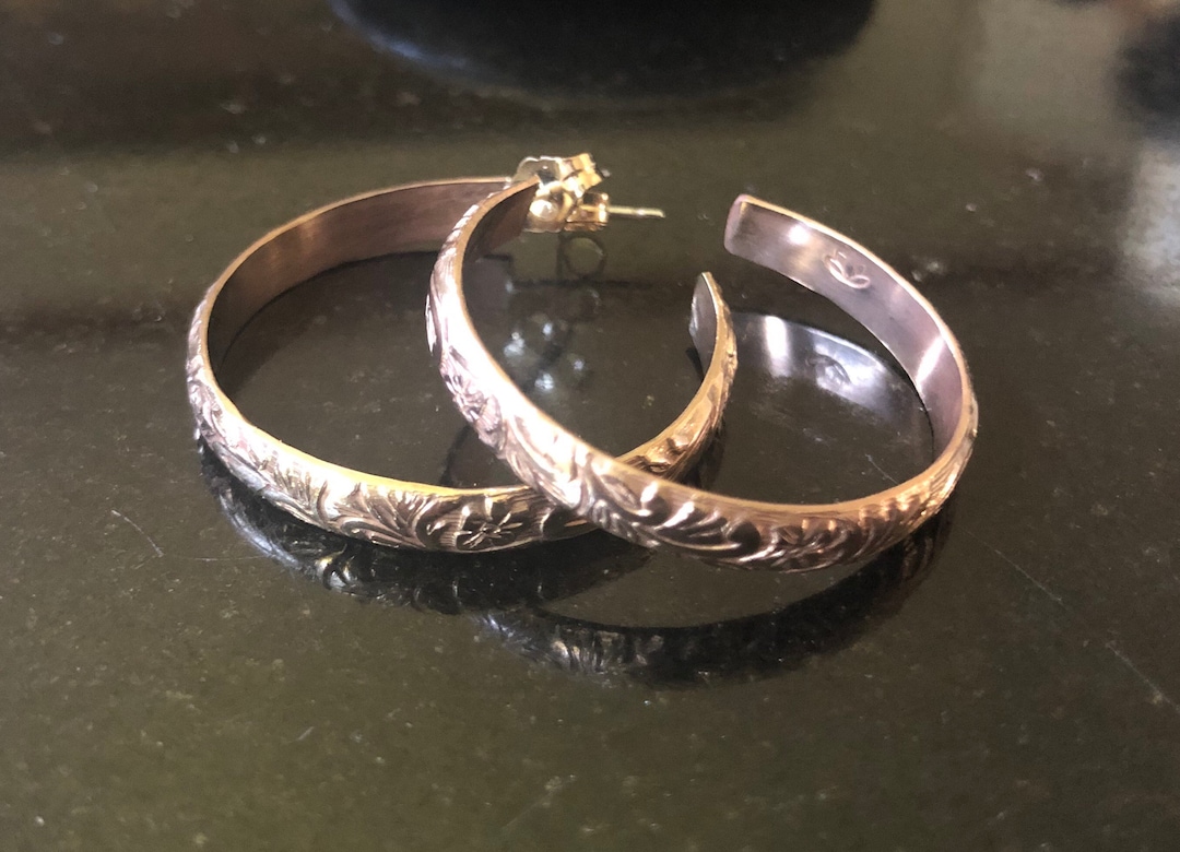 Gold Post Hoop Earrings, Hawaiian Style Hoop Earrings, Gold Filled ...