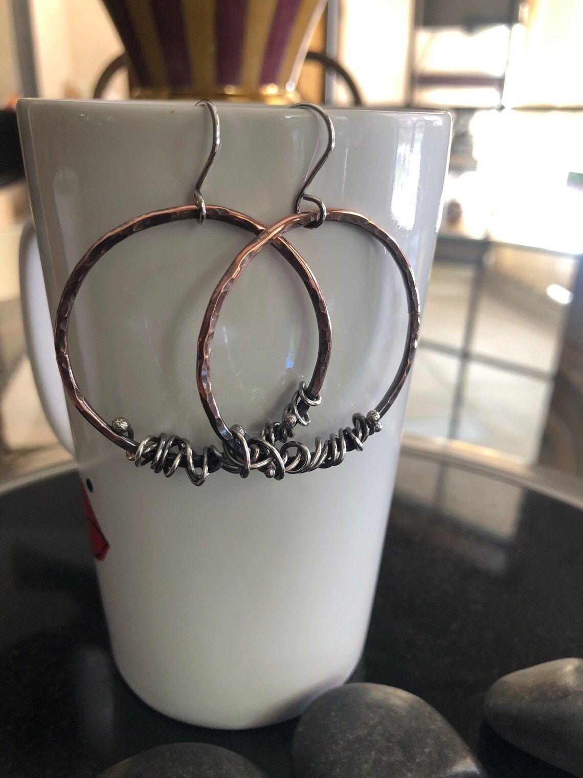 Rustic Mixed Metal Hoop Earrings Sterling Silver and Pure - Etsy