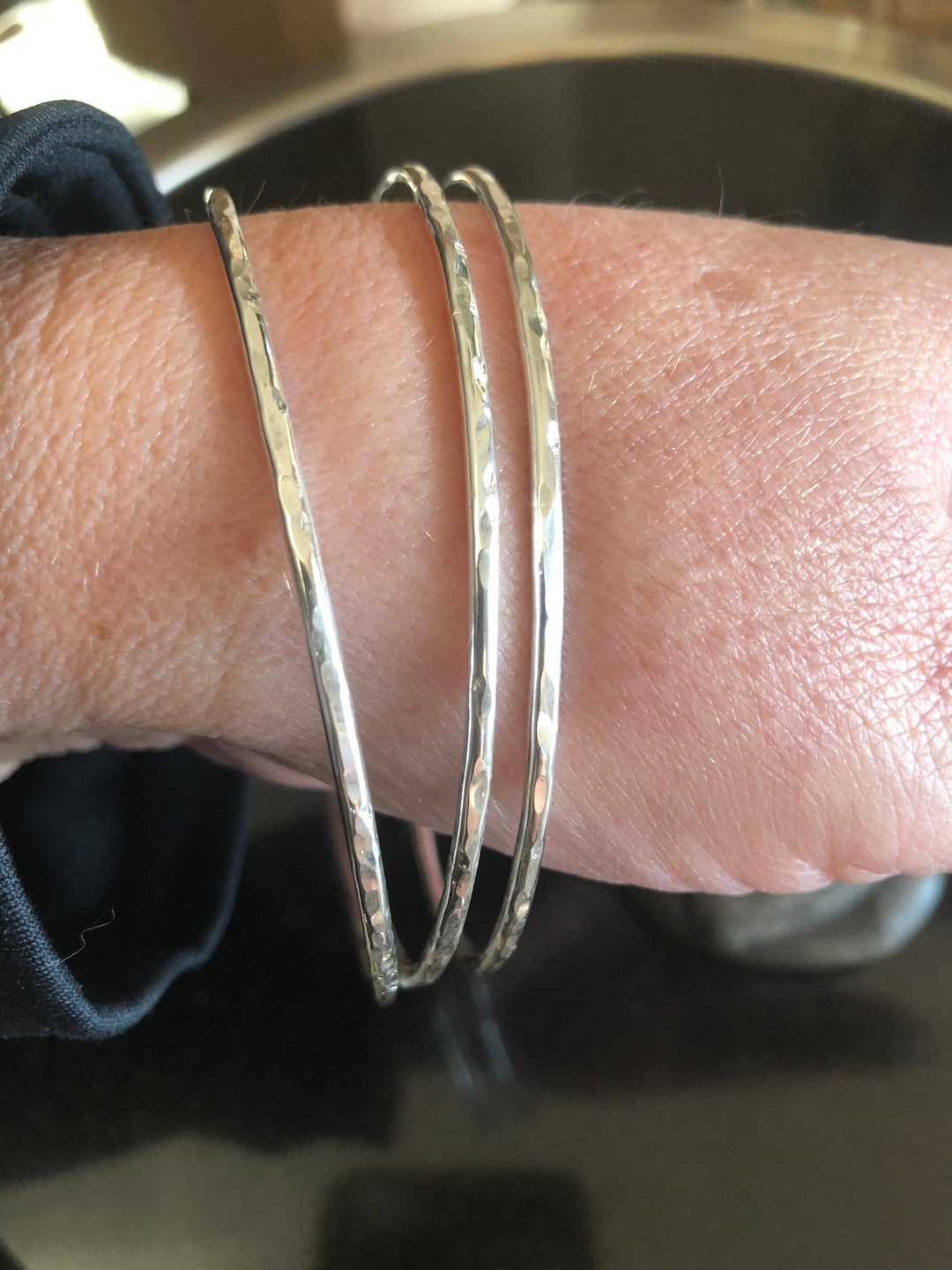 Individual Heavy Gauge Sterling Silver Stacking Bangle Bracelet, Hammered Bangle Bracelet ...