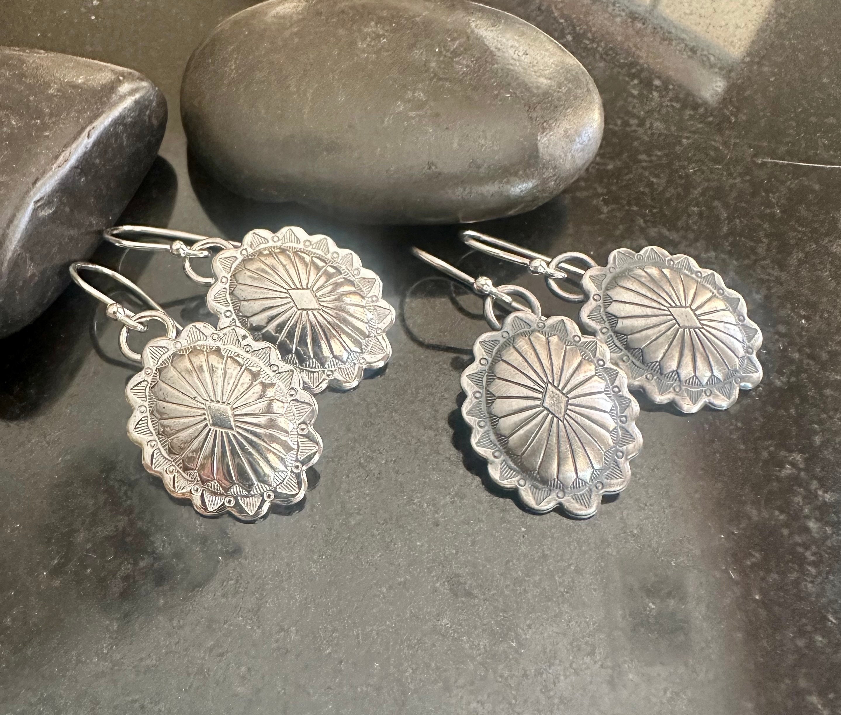 Sterling Silver Concho Dangle Earrings, Oval Drop Earrings, Cowgirl ...