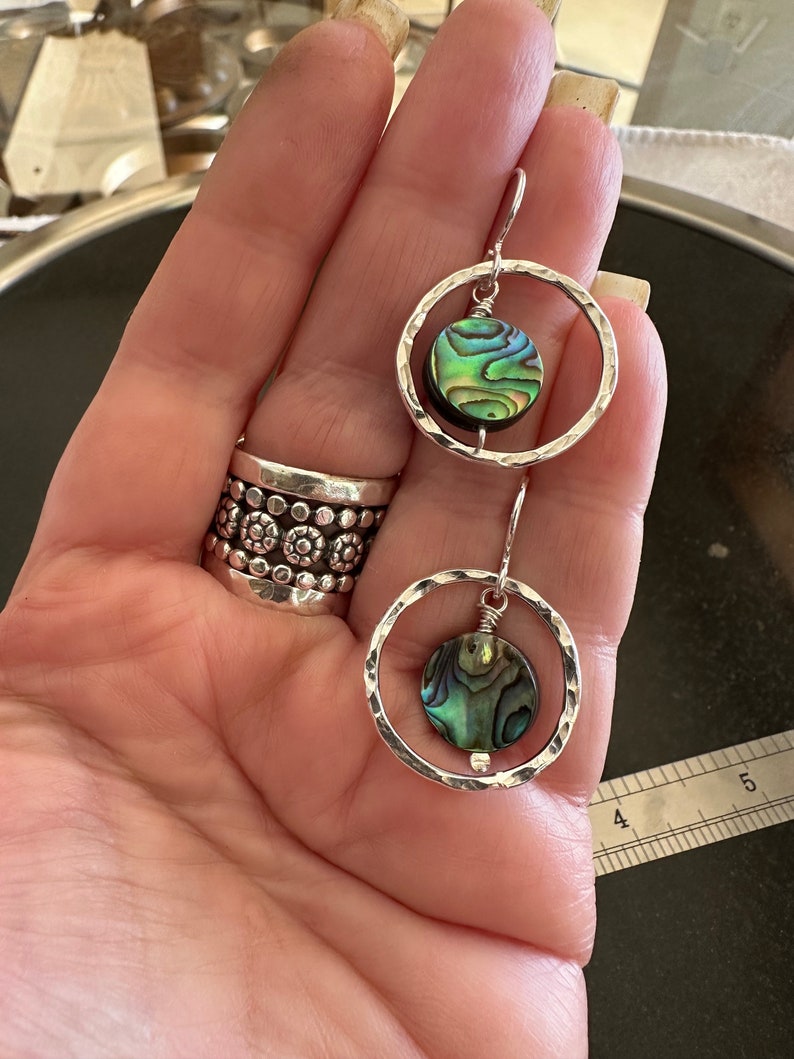 Abalone Shell and Sterling Silver Hoop Earrings, Seashell Earrings ...
