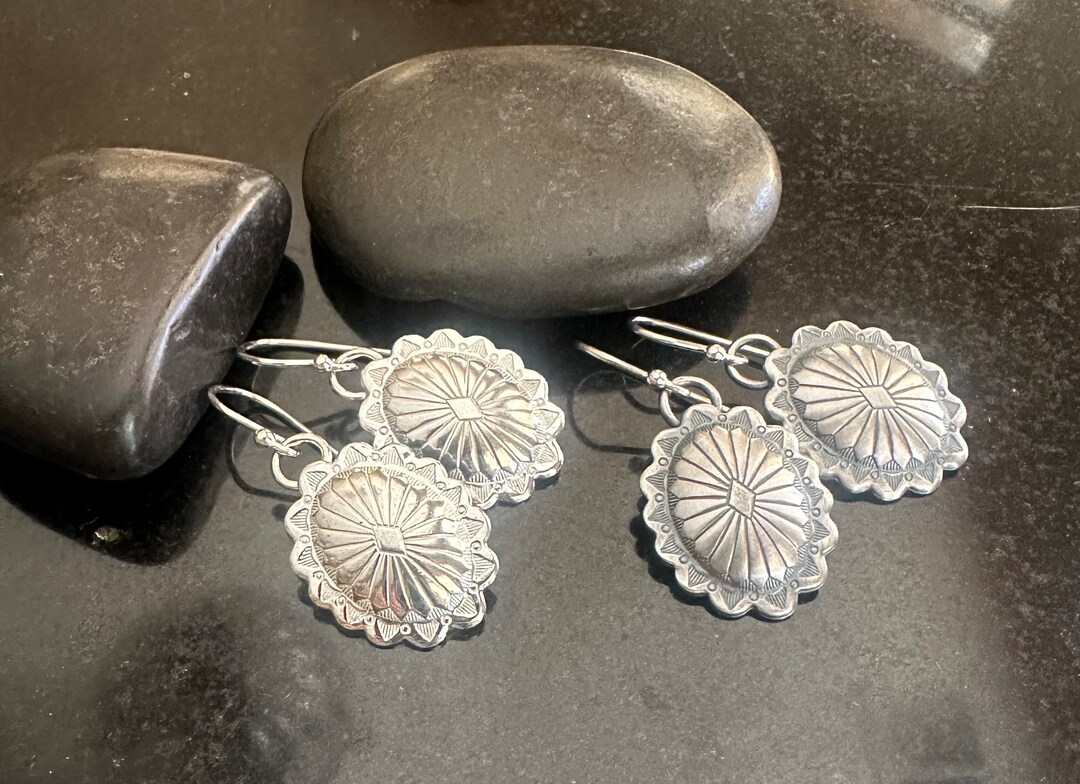 Sterling Silver Concho Dangle Earrings, Oval Drop Earrings, Cowgirl ...
