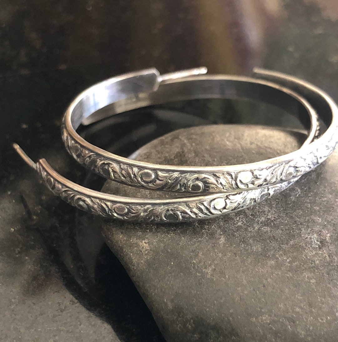 Sterling Silver Western Floral Post Hoop Earrings, Boho Hoop Earrings ...