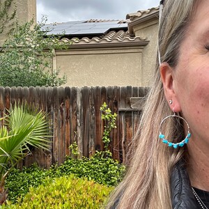 Turquoise Nugget Hoop Earrings, Sterling Silver and Blue Kingman ...