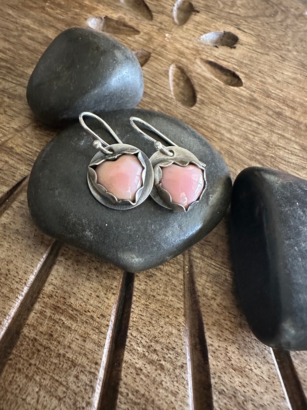 Pink Conch Shell Heart Earrings, Sterling Silver Heart Earrings, Heart ...