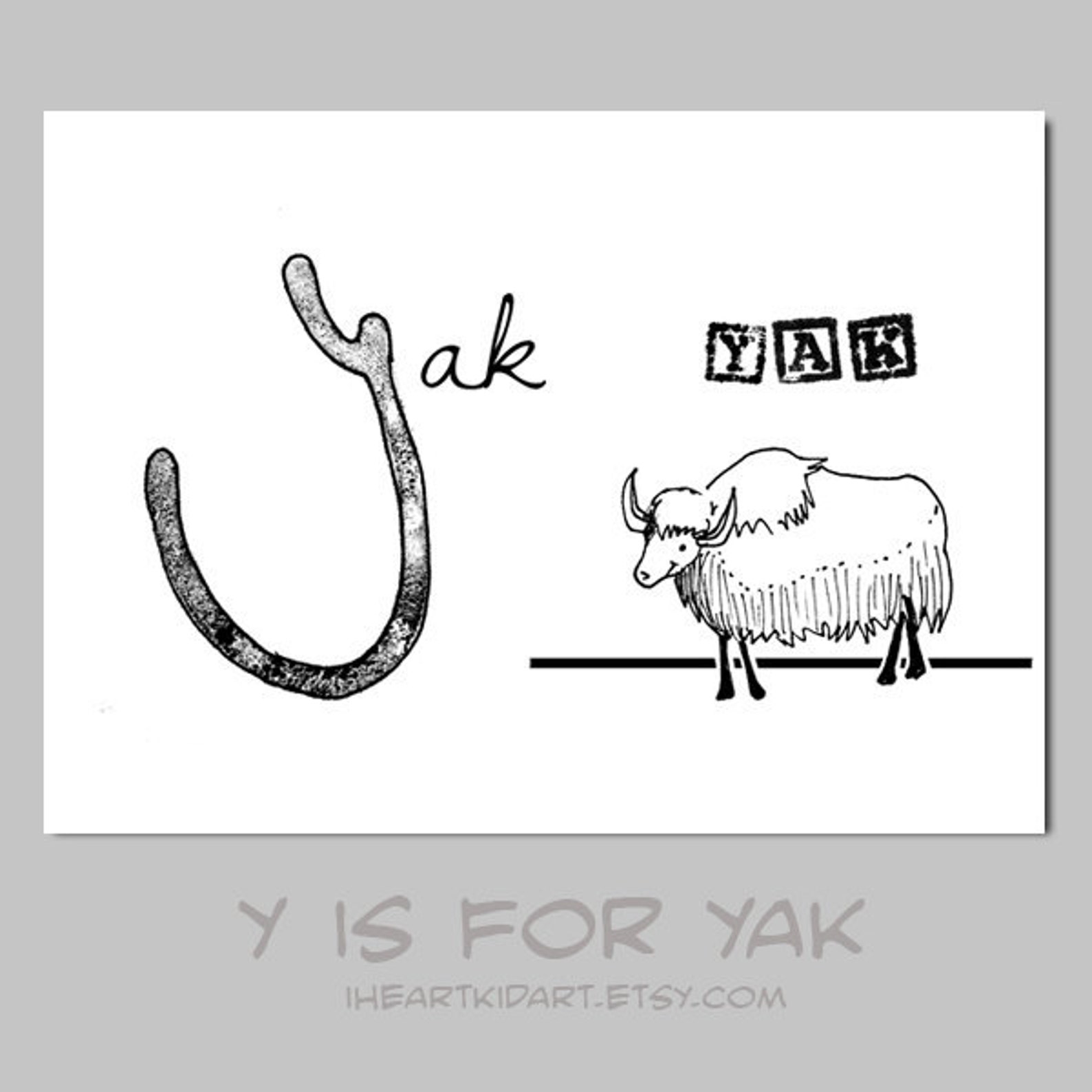 Y is for Yak Animal ABC Alphabet Kid Art Print - Etsy