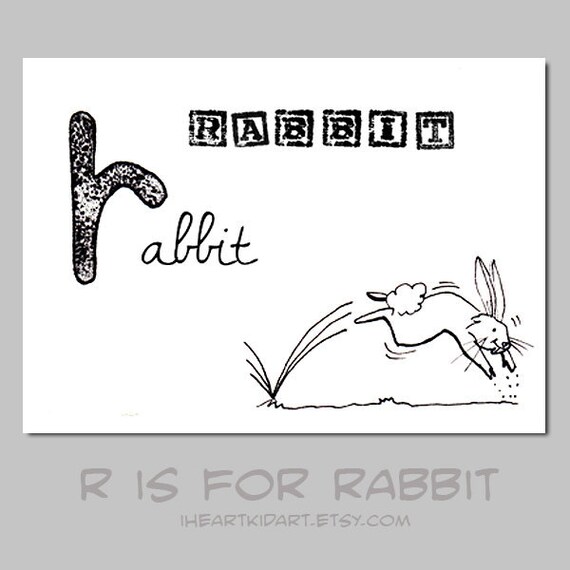 R is for Rabbit Animal ABC Alphabet Kid Art Print - Etsy