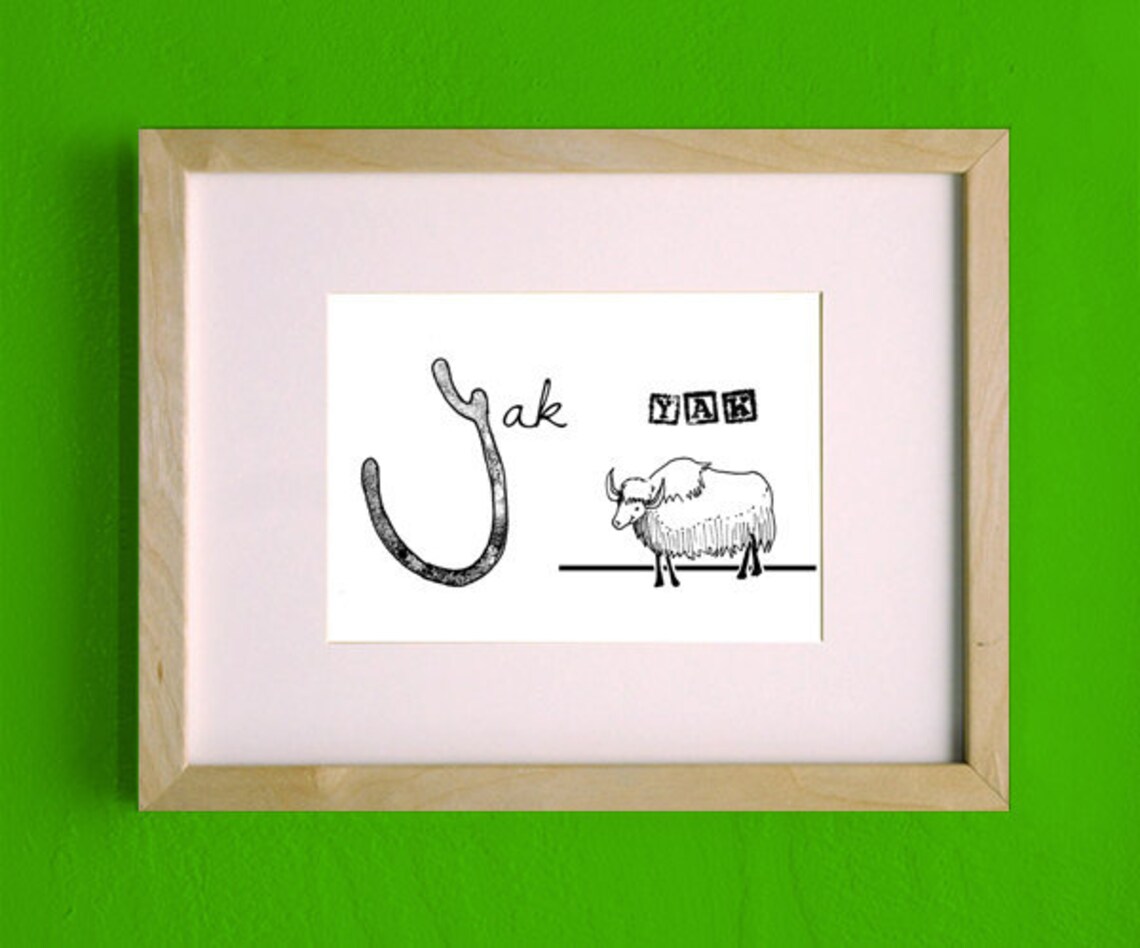 Y is for Yak Animal ABC Alphabet Kid Art Print - Etsy