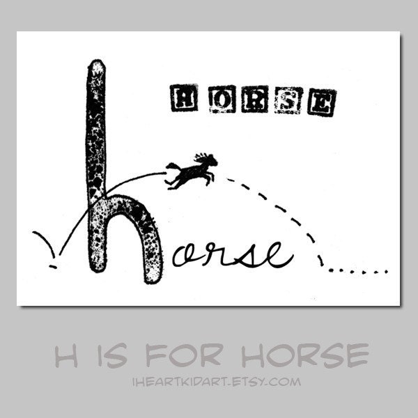 H is for Horse Animal ABC Alphabet Kid Art Print - Etsy