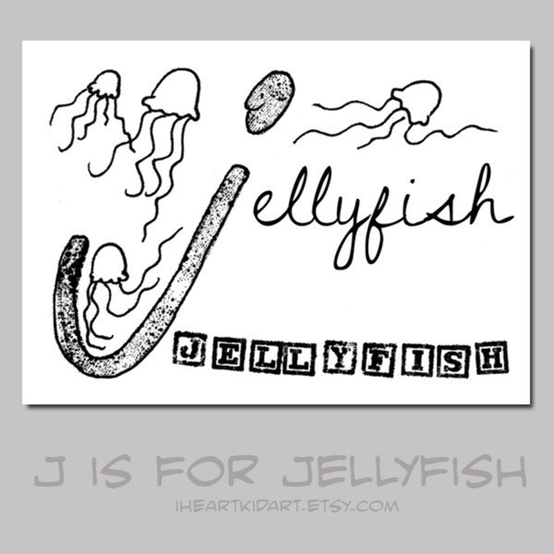 J is for Jellyfish Animal ABC Alphabet Kid Art Print - Etsy