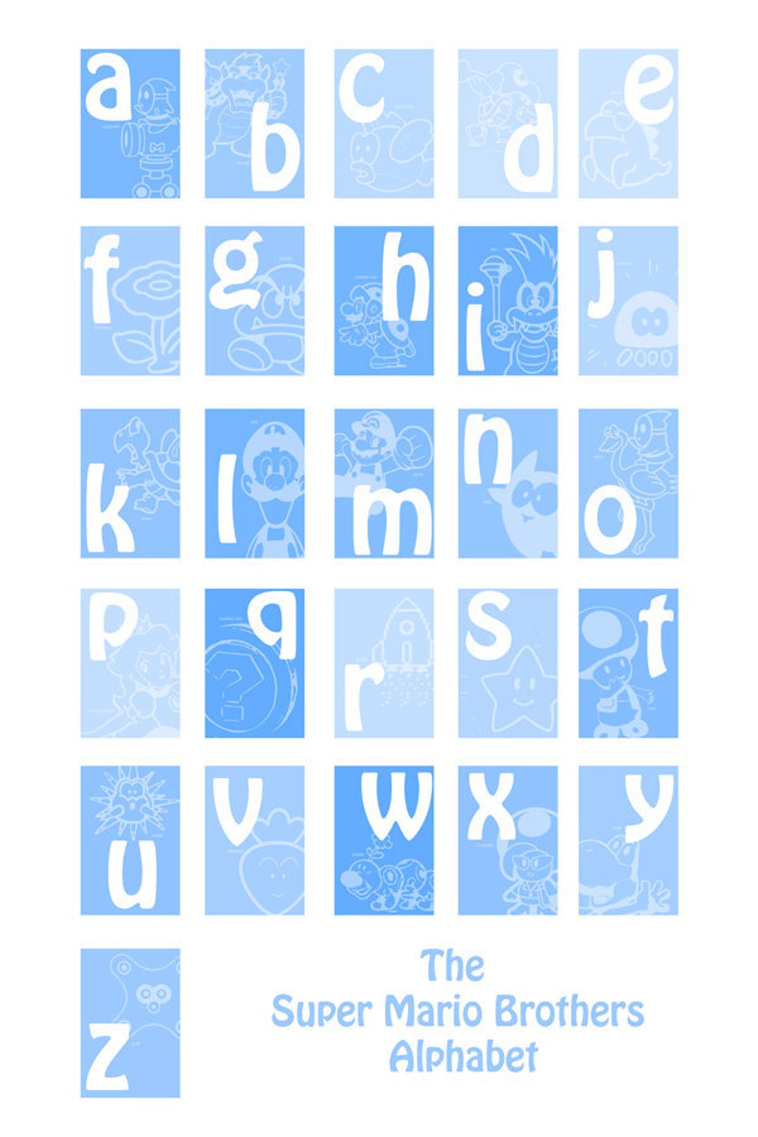 Super Mario Brother's Nintendo ABC Alphabet Poster in BLUE -- 20x30in ...