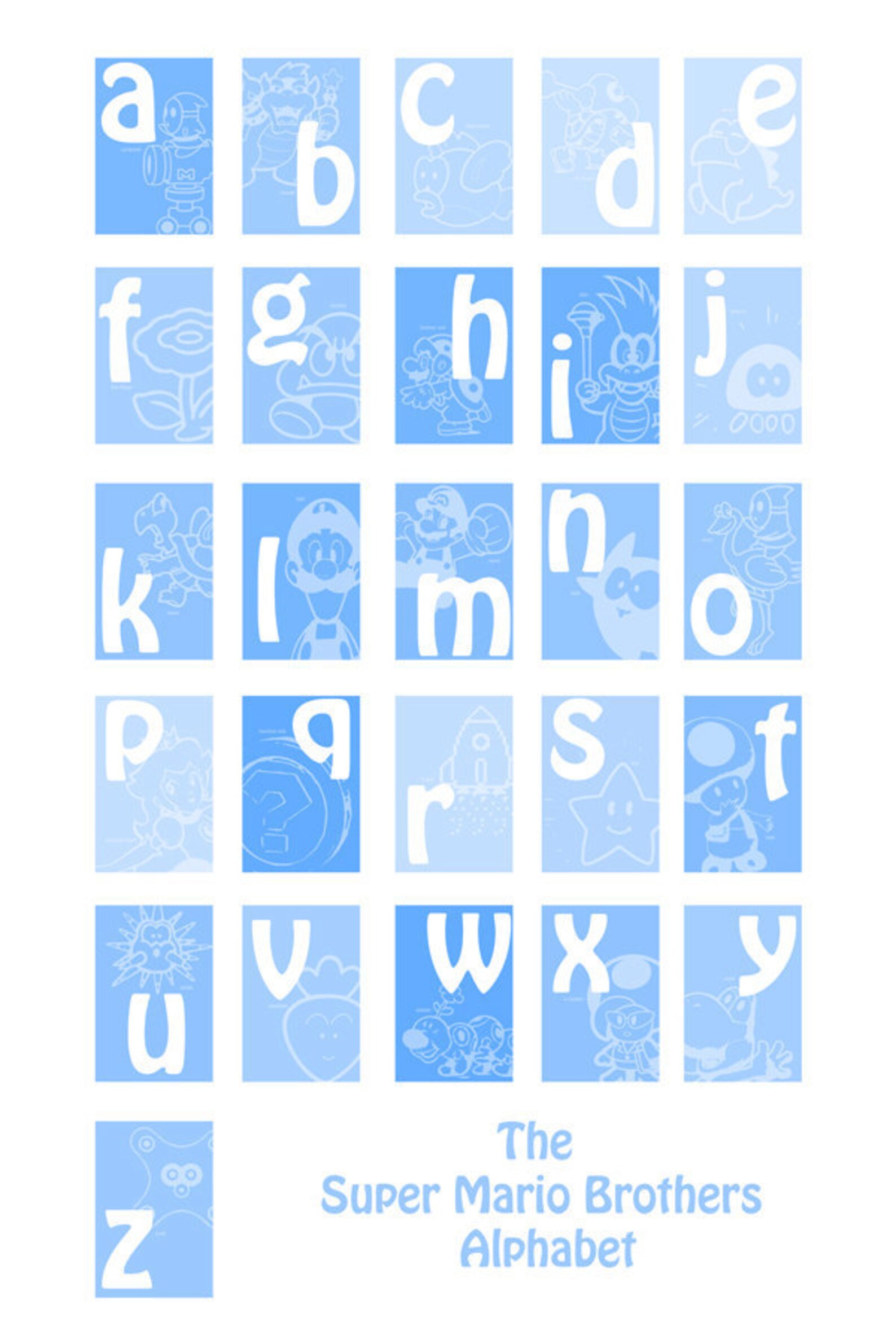 Super Mario Brother's Nintendo ABC Alphabet Poster in BLUE - Etsy