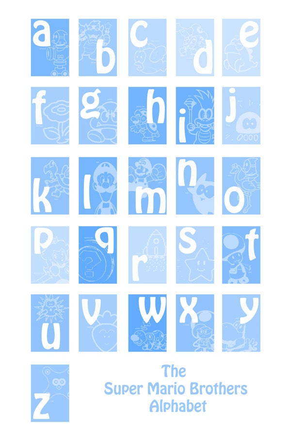 Super Mario Brother's Nintendo ABC Alphabet Poster in BLUE | Etsy