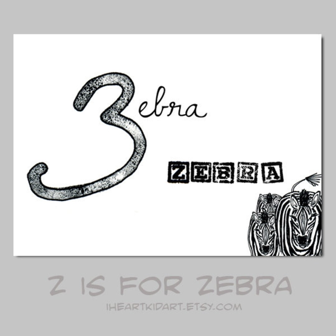 Z is for Zebra Animal ABC Alphabet Kid Art Print - Etsy