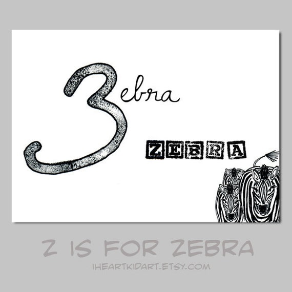 Z is for Zebra Animal ABC Alphabet Kid Art Print | Etsy
