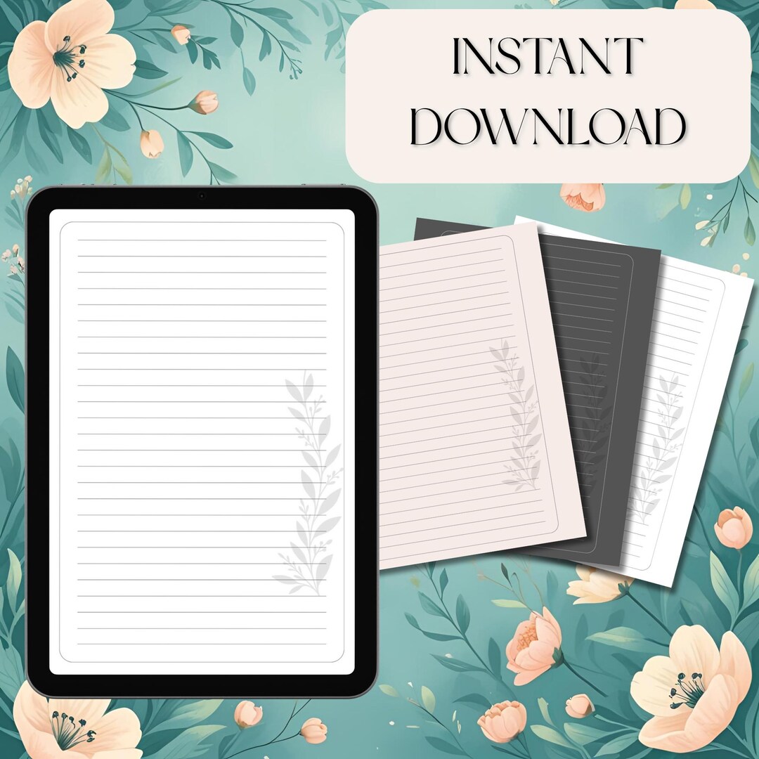 Printable Lined Stationary Paper-minimalistic Floral Journal Pages for ...