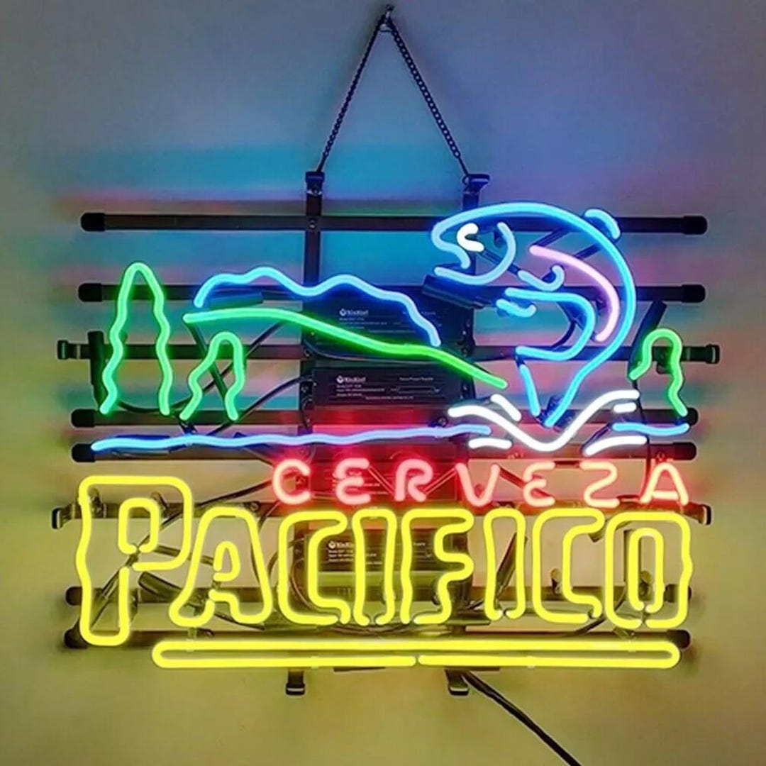 Cerveza Pacifico Fishing Neon Sign: Hand-made Glass, Beer Bar Decor (20 ...