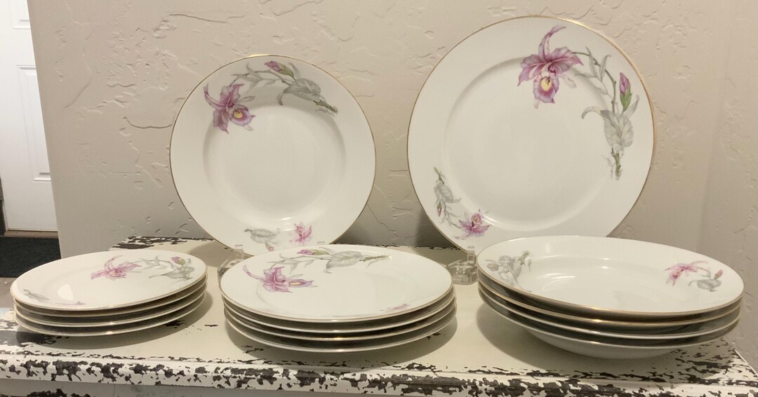 Vintage Thomas Germany Orchid Porcelain Dinnerware Set (17 Pieces) - Etsy