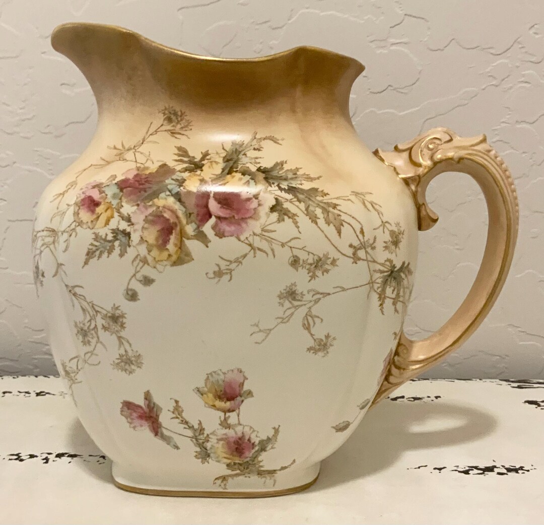 Antique Doulton Burslem Water Pitcher With Floral Transfer and Gilt - Etsy