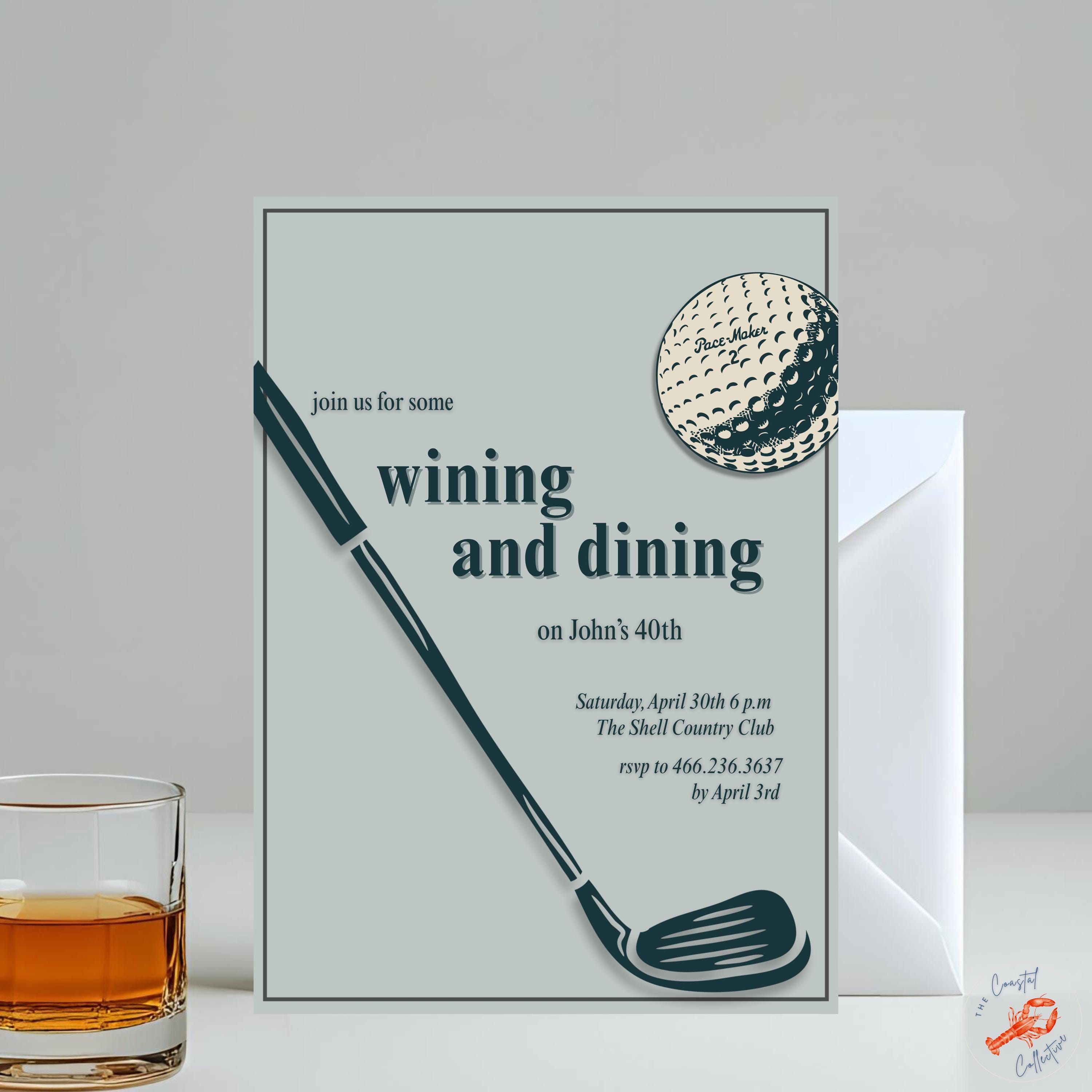 Men's Golf Birthday Invitation Template | Wining and Dining (digital ...