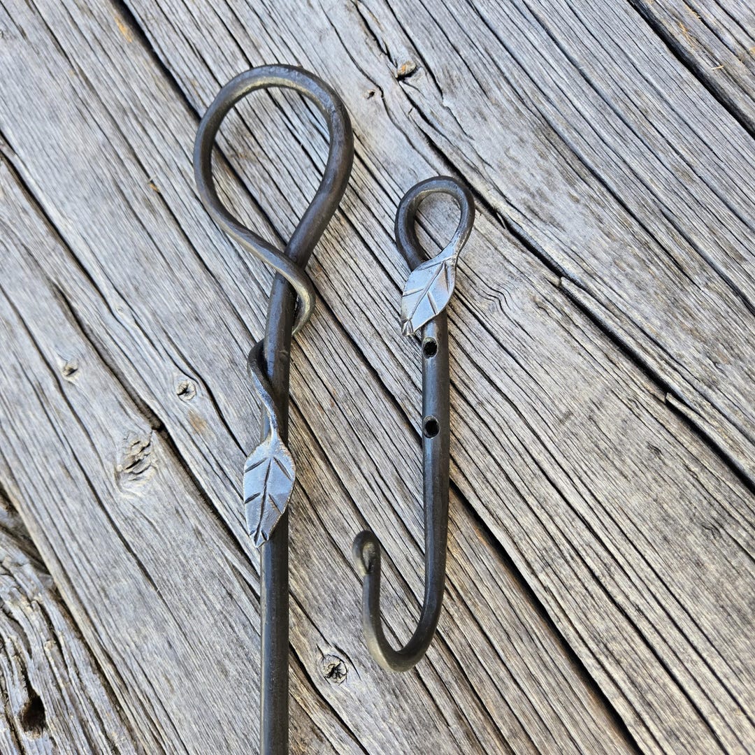 Hand Forged Steel Fire Poker Set: Blackened Finish, Silver Accents - Etsy