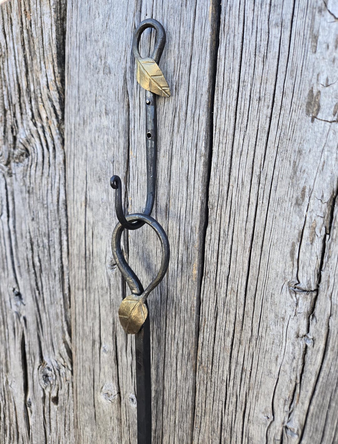 Hand Forged Steel Fire Poker Set: Blackened Finish, Brass Accents - Etsy