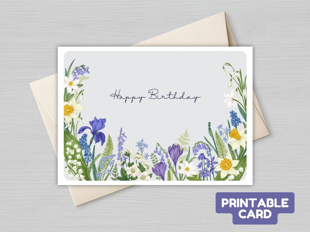 Floral Happy Birthday Card - Printable Birthday Card - Digital Print ...