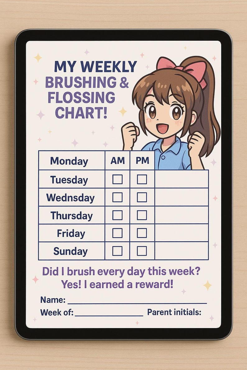 Printable Kids Brushing & Flossing Chart – Fun Weekly Tracker With ...