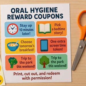 Printable Kids Oral Hygiene Reward Coupons – Tooth Brushing Incentive ...