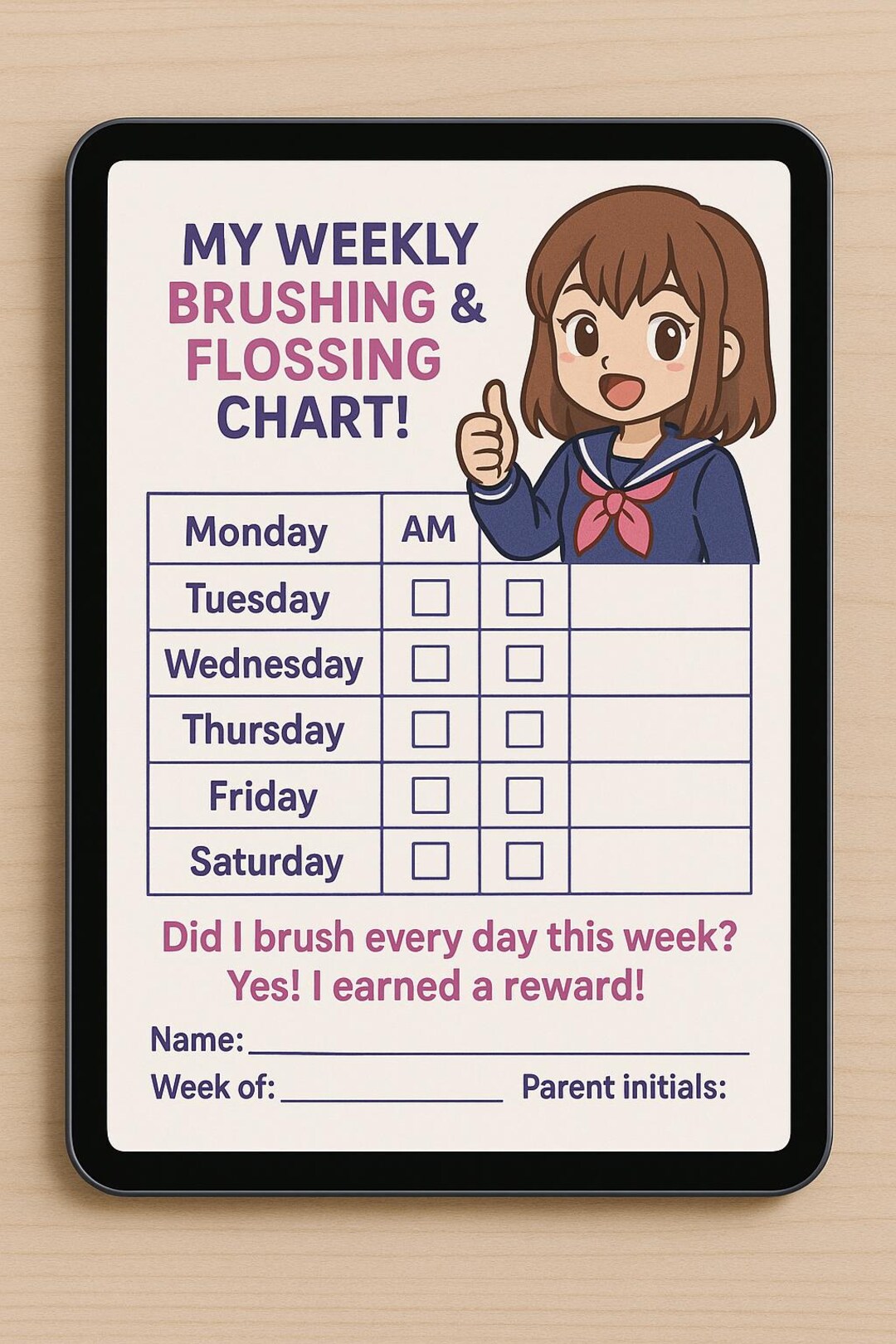 Printable Kids Brushing & Flossing Chart – Fun Weekly Tracker With ...
