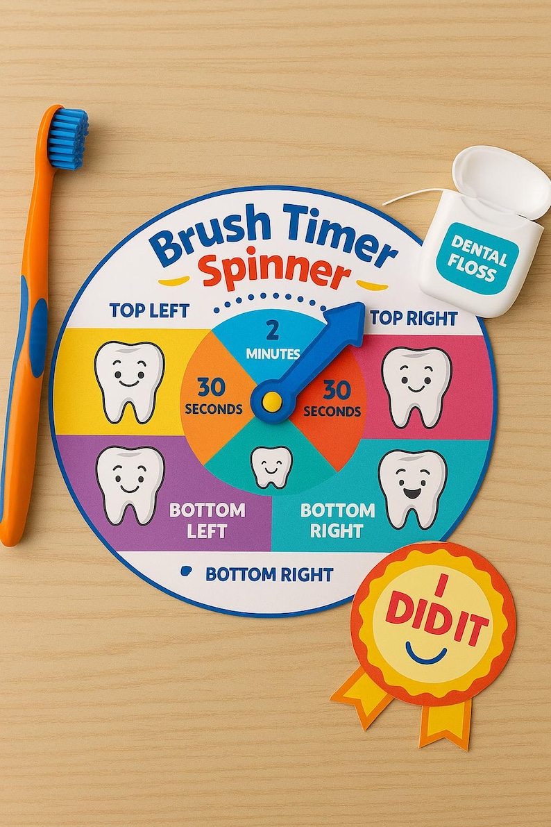 Brush Timer Spinner – Printable Toothbrushing Wheel for Kids, 2-minute ...