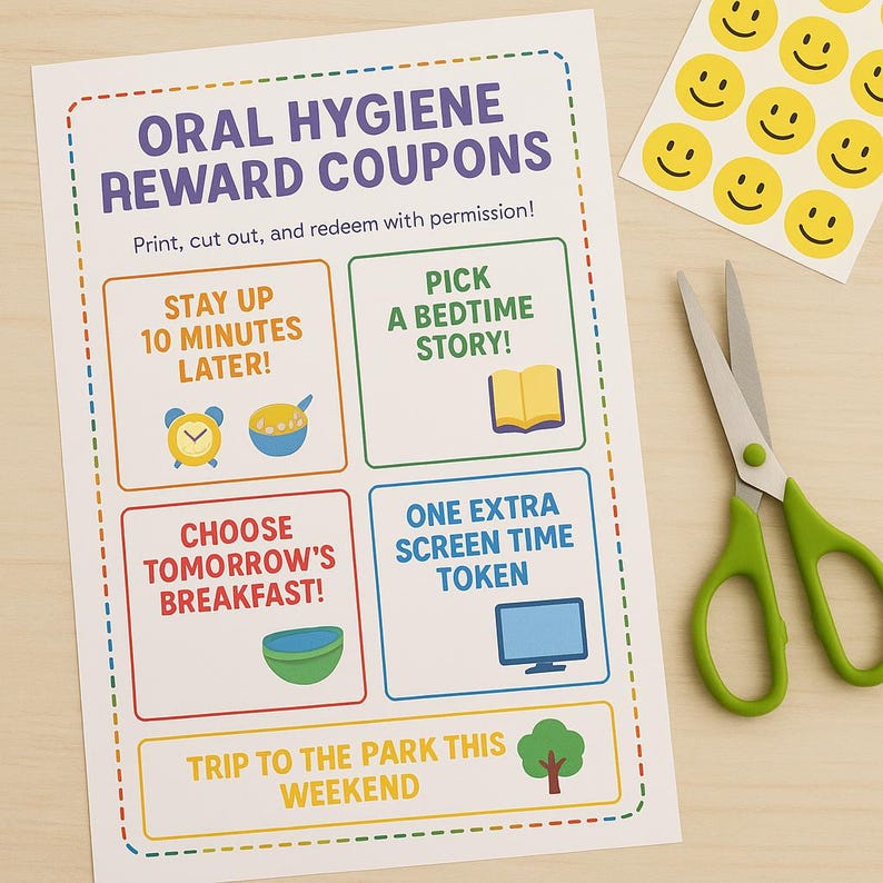 Printable Kids Oral Hygiene Reward Coupons – Tooth Brushing Incentive ...