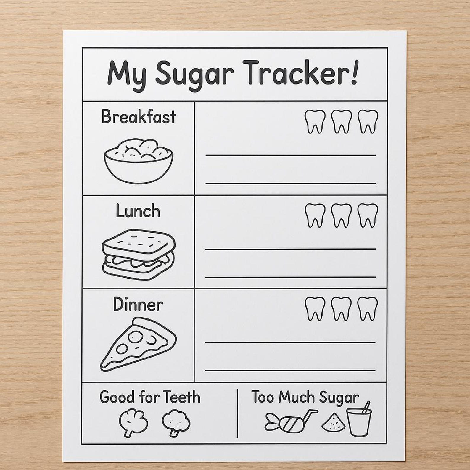 My Sugar Tracker for Kids – Printable Food & Tooth Chart – Healthy ...