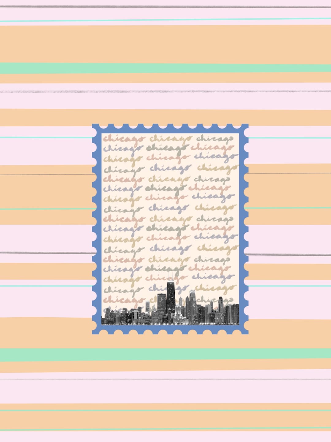 Stripe Chicago Postage Stamp Skyline Digital/printable Art - Etsy