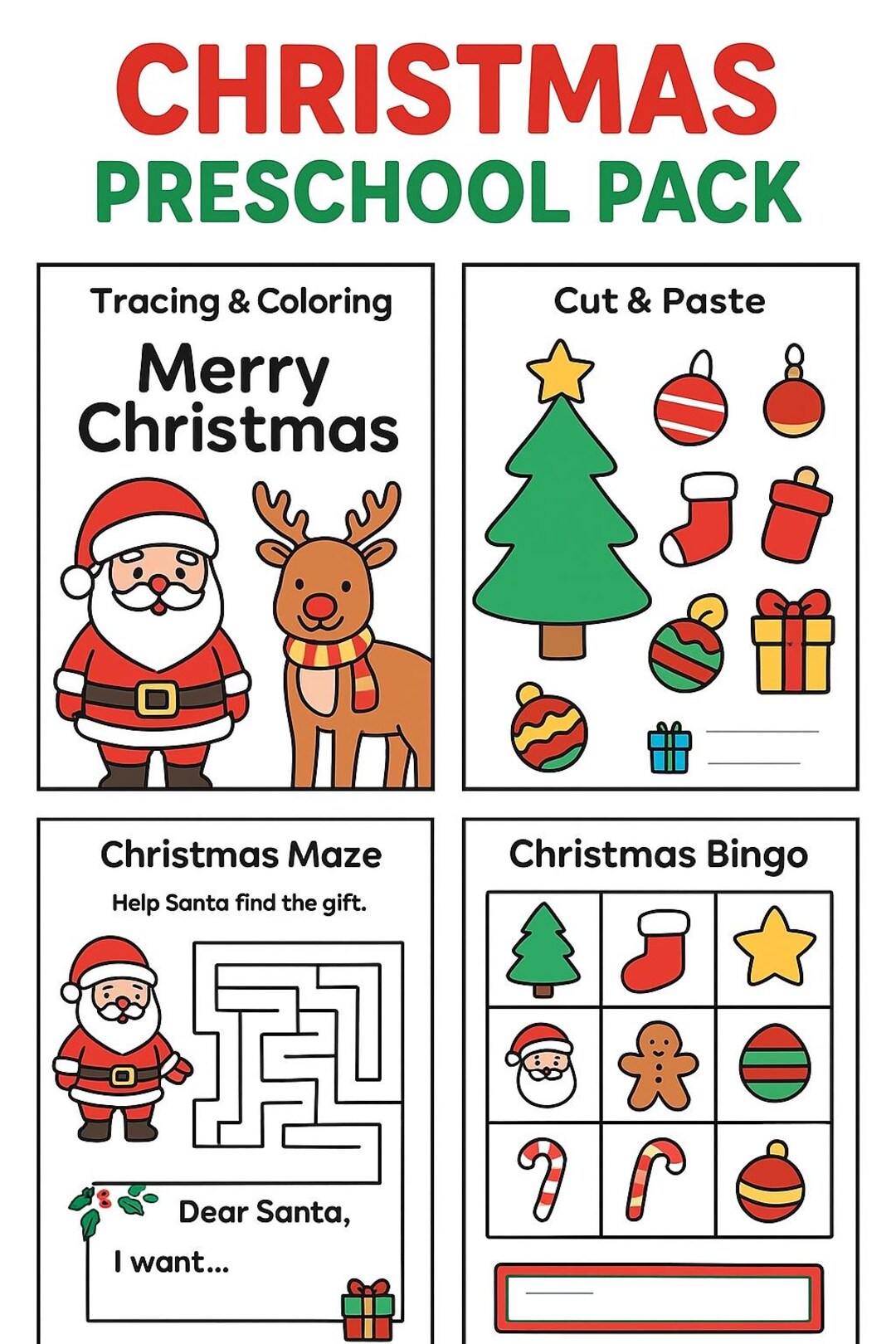 Zappyfiles|christmas Preschool Activity Pack: Coloring, Maze, Dot-to ...